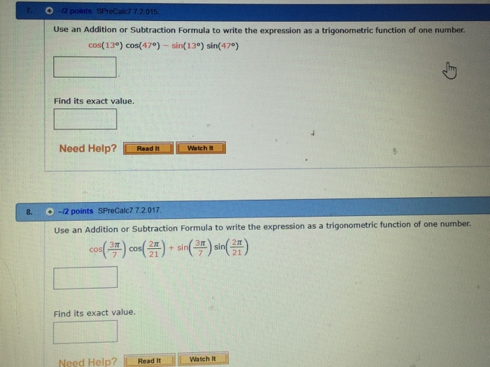 Solved Use an Addi tion or Subtraction Formula to find the | Chegg.com