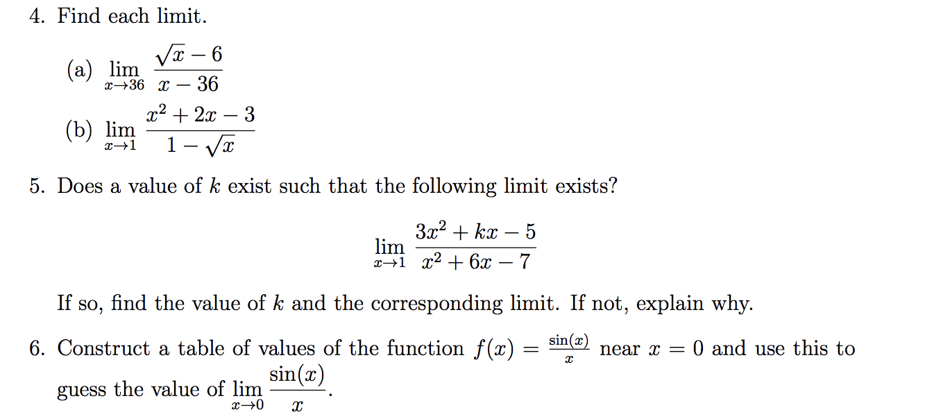 Solved 4. Find each limit. (a) limx→36x−36x−6 (b) | Chegg.com