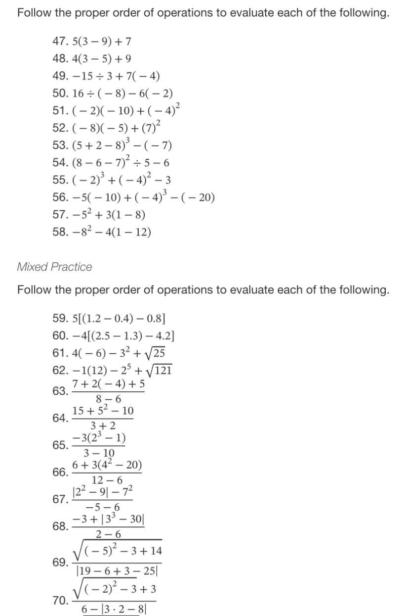 Follow the proper order of operations to evaluate | Chegg.com