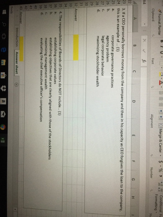 Solved a·A--Ξ __富Merge & Center. $.96 , 留.00 Conditional F | Chegg.com