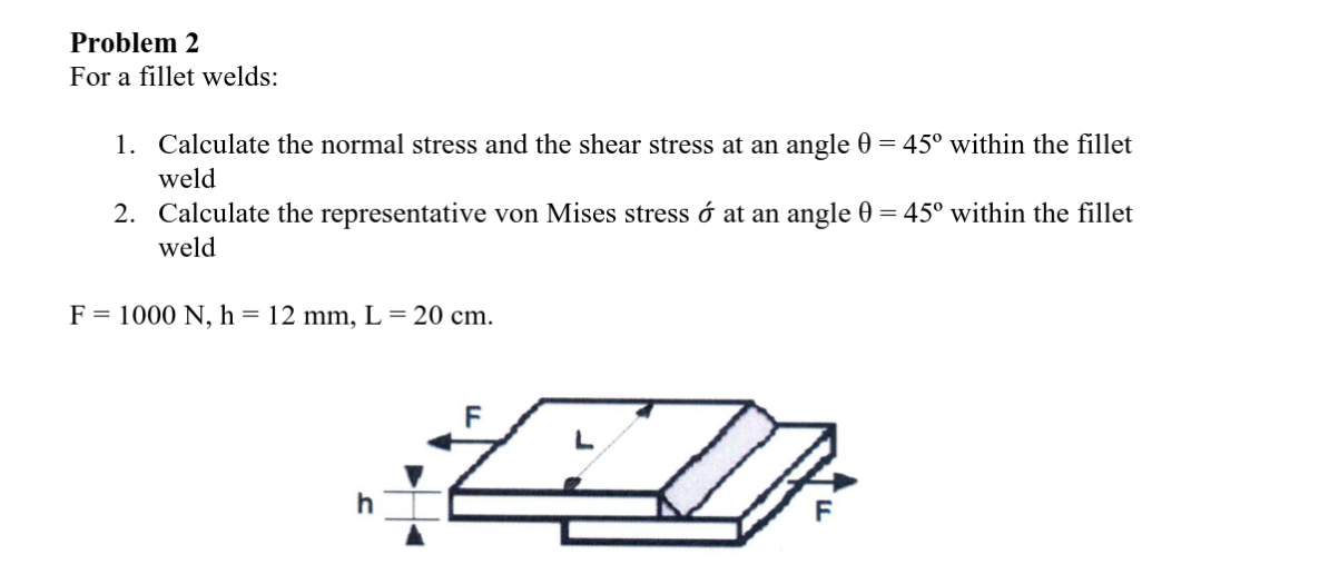 Solved Problem 2 For a fillet welds: 1. Calculate the normal | Chegg.com