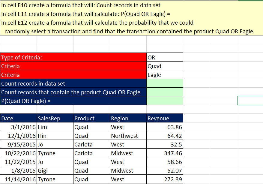 Solved In cell E10 create a formula that will: Count records | Chegg.com