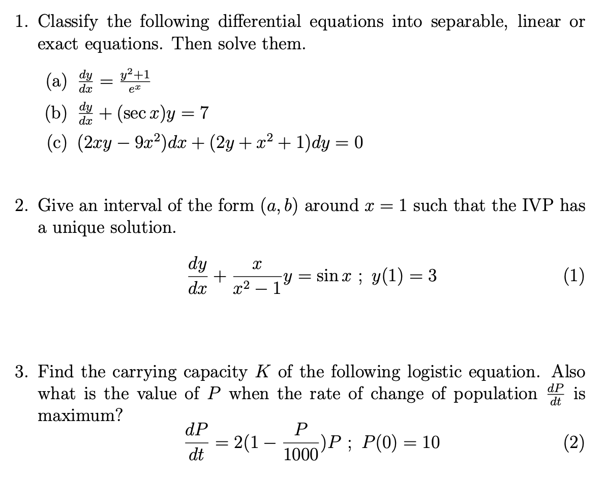 Solved 1. Classify the following differential equations into | Chegg.com