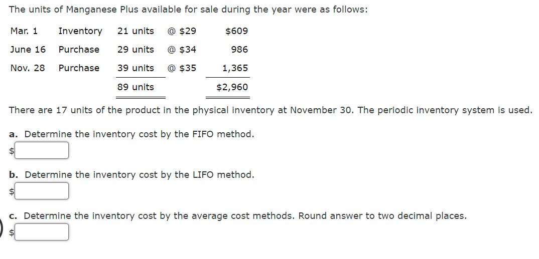 Solved The units of Manganese Plus available for sale during | Chegg.com
