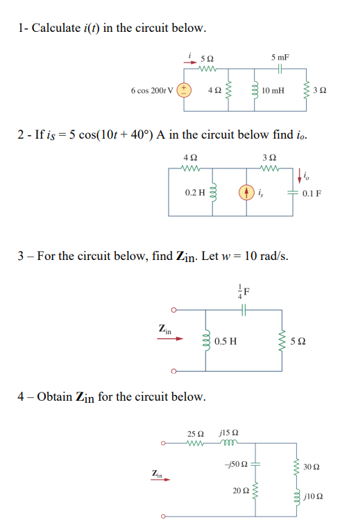 Solved 1- Calculate i(t) in the circuit below. 2 - If | Chegg.com