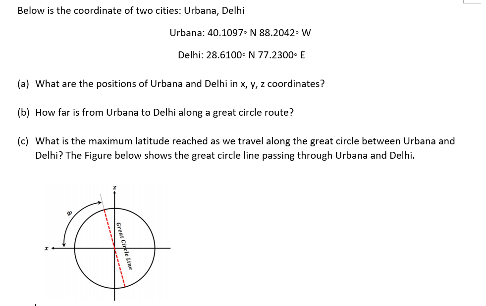 Solved Below is the coordinate of two cities: Urbana, Delhi | Chegg.com