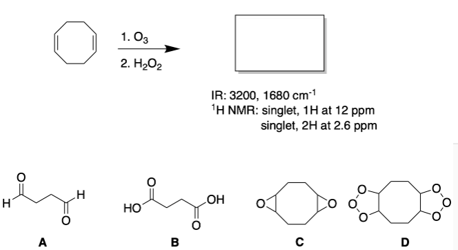 Solved 1.03 2. H2O2 IR: 3200, 1680 cm-1 H NMR: singlet, 1 H | Chegg.com