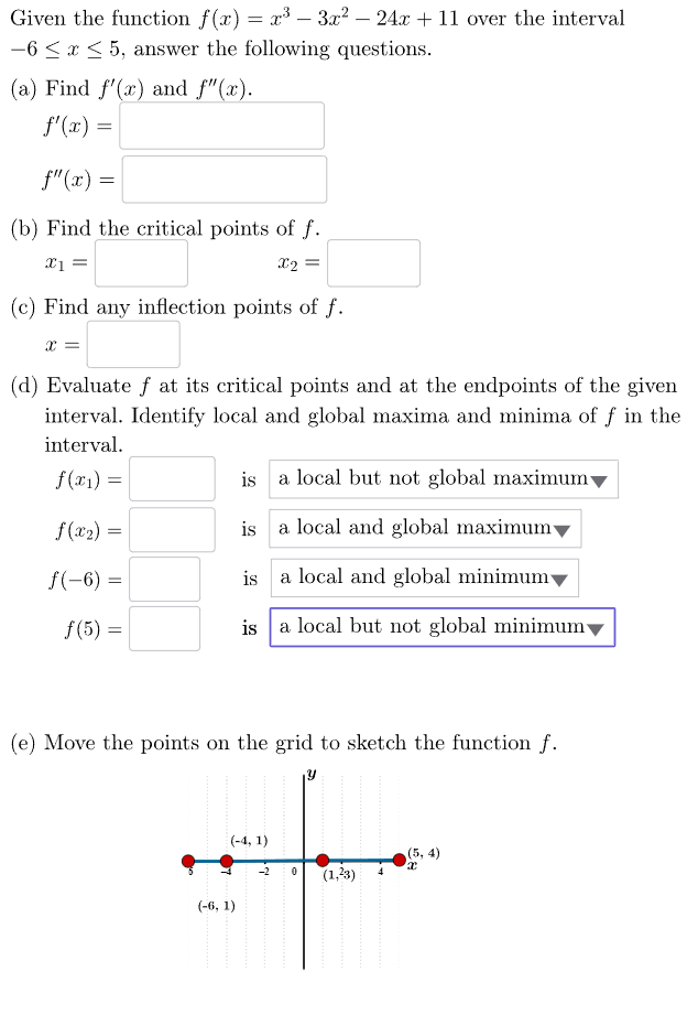 Solved Given the function f(x)=x3-3x2-24x+11 ﻿over the | Chegg.com
