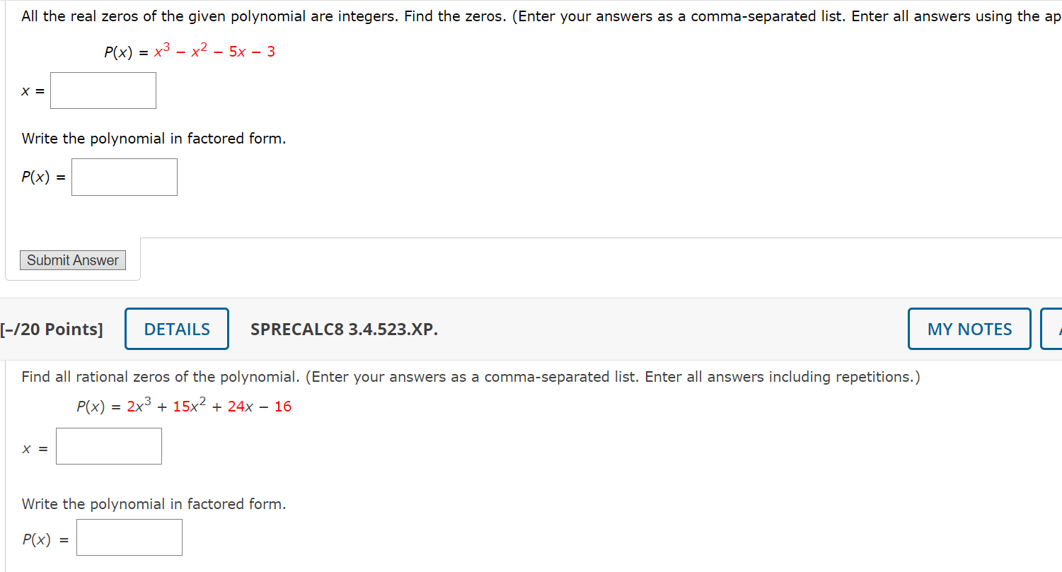 Solved P(x)=x3−x2−5x−3 x= Write the polynomial in factored | Chegg.com