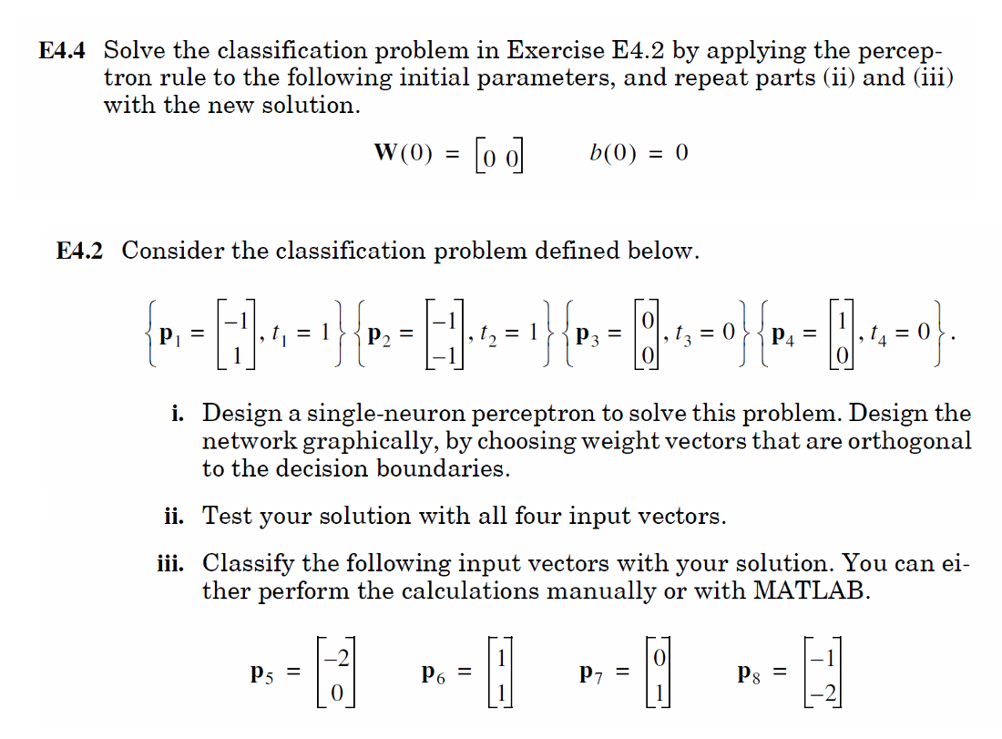 Solved E4.4 Solve the classification problem in Exercise | Chegg.com