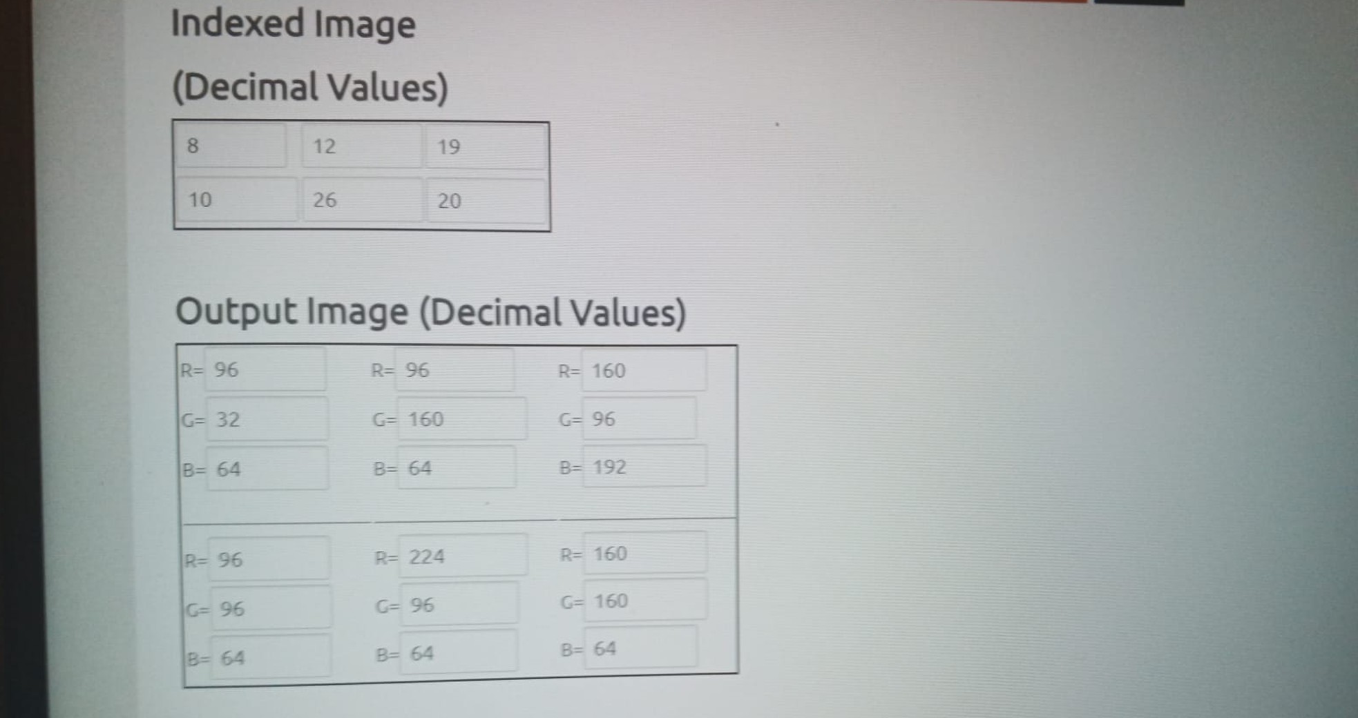Solved Indexed Image(Decimal Values)Output Image (Decimal | Chegg.com Solved Indexed Image(Decimal Values)Output Image (Decimal | Chegg.com