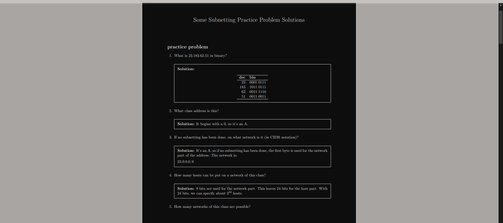 Solved Some Subnetting Practice Problem Solutions practice | Chegg.com