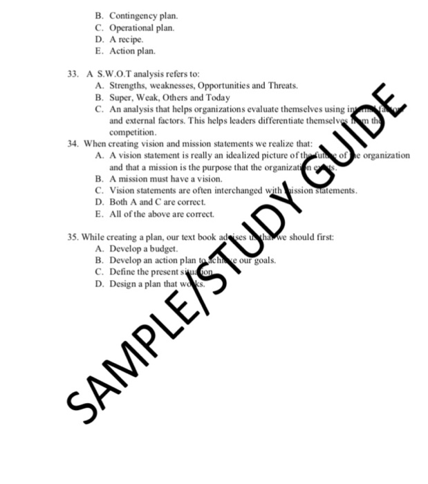 Solved B. Contingency plan. C. Operational plan. D. A recipe | Chegg.com