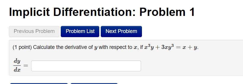 Solved Implicit Differentiation Problem 1 Previous Problem Chegg