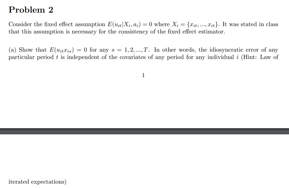 Solved Problem 2Consider the fixed effect assumption | Chegg.com