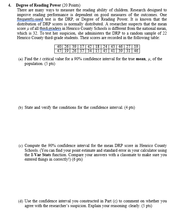Solved Degree of Reading Power ( 20 Points) There are many | Chegg.com