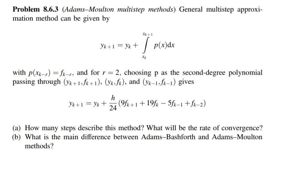 Solved Problem 8.6.3 (Adams-Moulton multistep methods) | Chegg.com