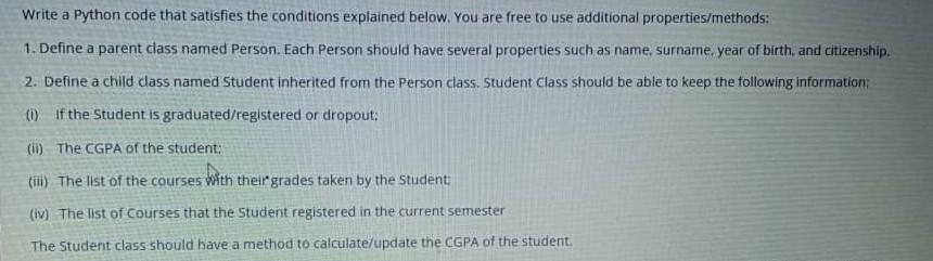 Solved Write a Python code that satisfies the conditions | Chegg.com