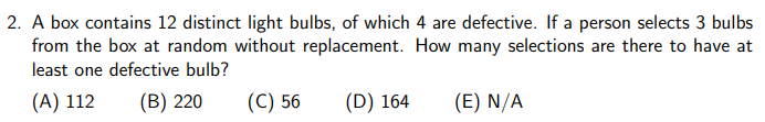 Solved 2. A box contains 12 distinct light bulbs, of which 4 | Chegg.com