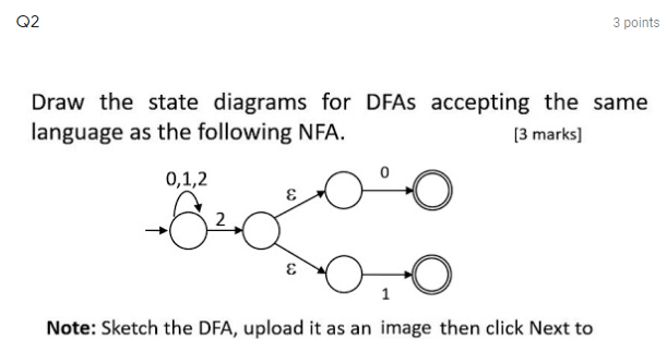 Solved Q2 3 points Draw the state diagrams for DFAs | Chegg.com
