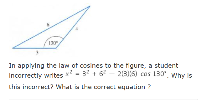 Solved In applying the law of cosines to the figure, a | Chegg.com