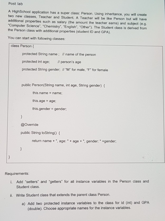 Solved Post Lab A Highschool Application Has A Super Class 