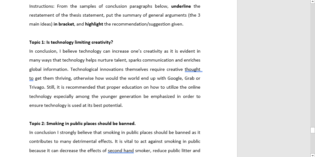 Solved Instructions: From the samples of conclusion | Chegg.com