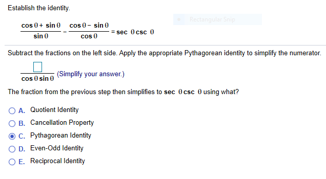 Solved Establish the identity. cos 0 + sin sin 0 cos 0 - | Chegg.com