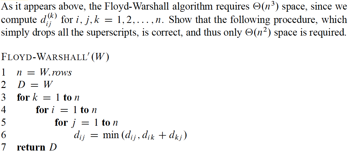 Solved As it appears above, the Floyd-Warshall algorithm | Chegg.com