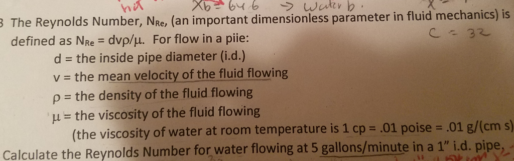 Solved ha The Reynolds Number, NRe, (an important | Chegg.com