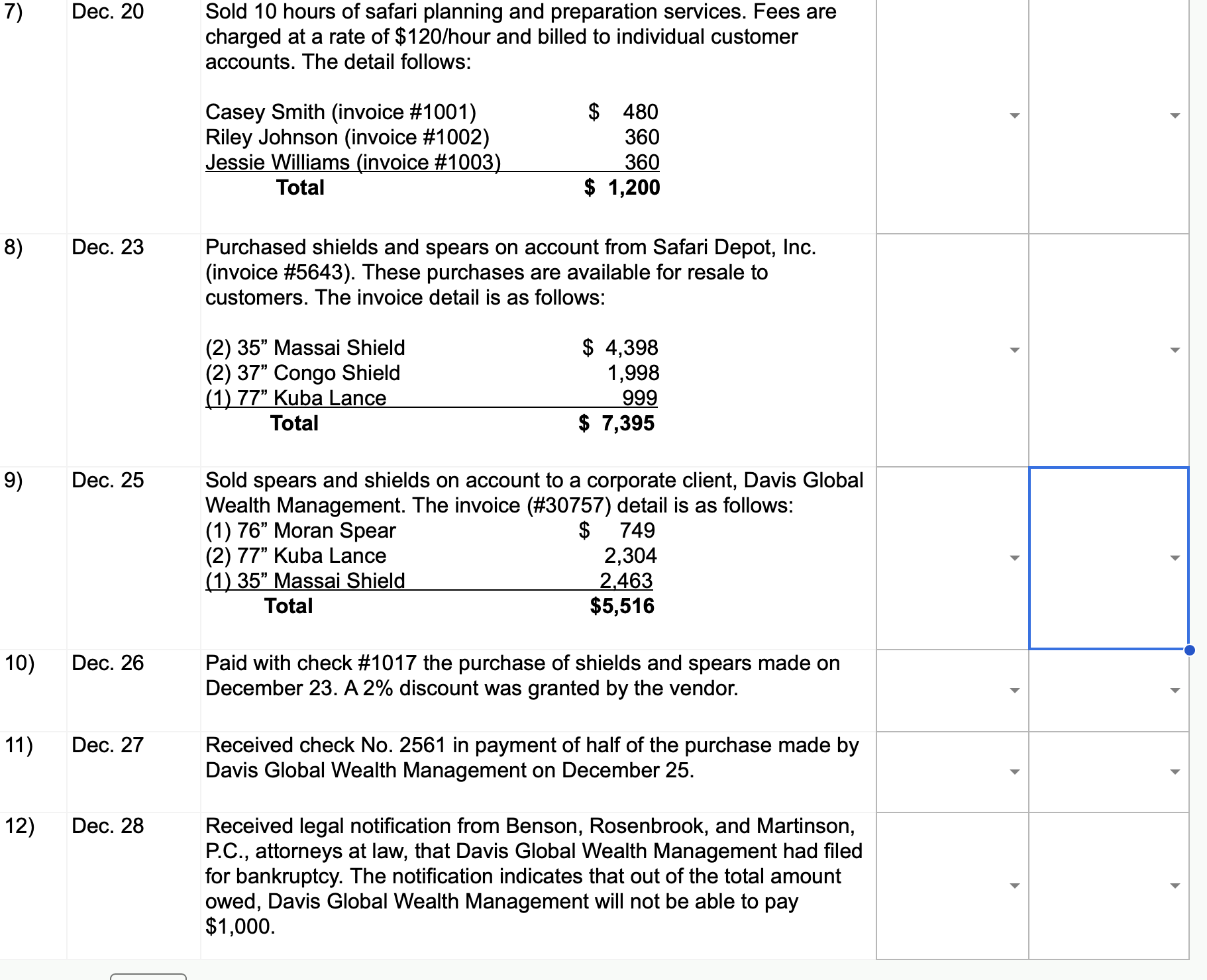 Solved Transaction Set (For the month of December, 2022) \# | Chegg.com