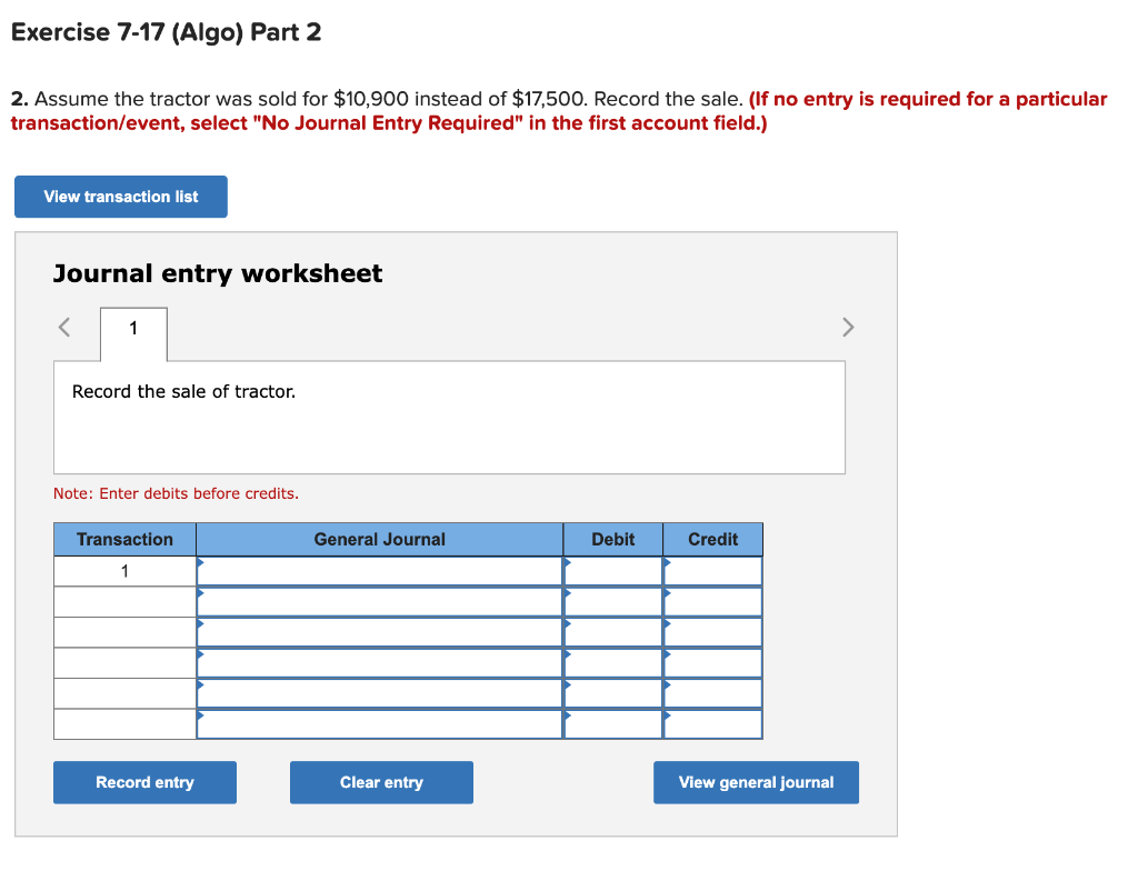 Solved Exercise 7-17 (Algo) Record the sale of equipment | Chegg.com