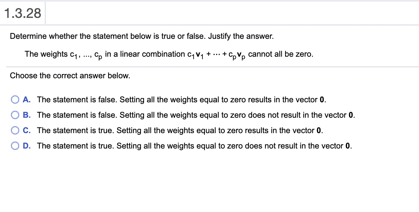 Solved 1.3.28 Determine whether the statement below is true | Chegg.com