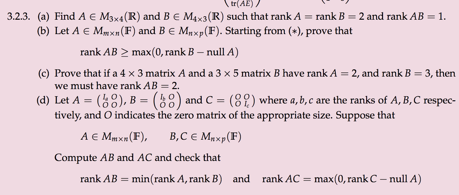 Solved null AB = null B+ dim(N(A) NR(B))