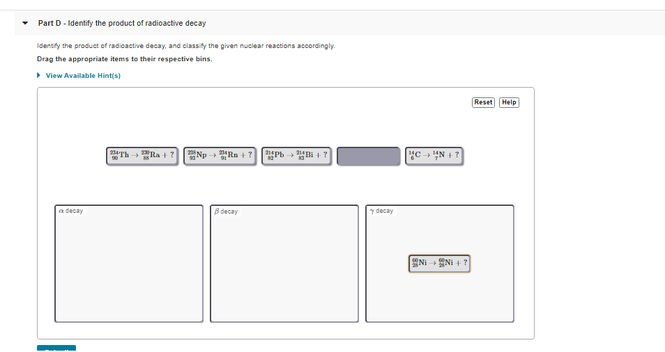 Solved Part D - Identify the product of radioactive decay | Chegg.com