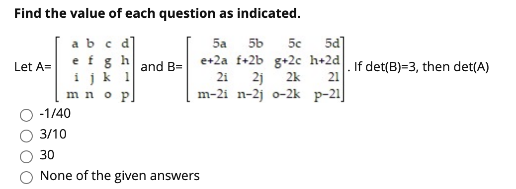 Solved Find the value of each question as indicated. 5a 5b | Chegg.com