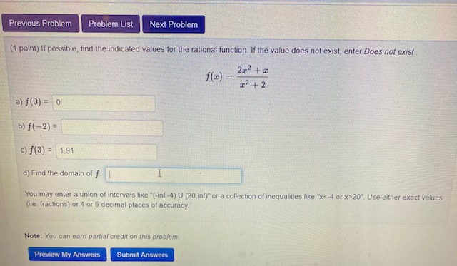 Solved (1 point) If possible, find the indicated values for | Chegg.com