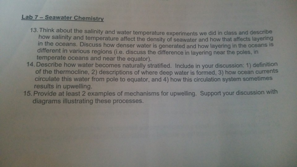 Solved Lab 7-Seawater Chemistry 13. Think about the salinity | Chegg.com