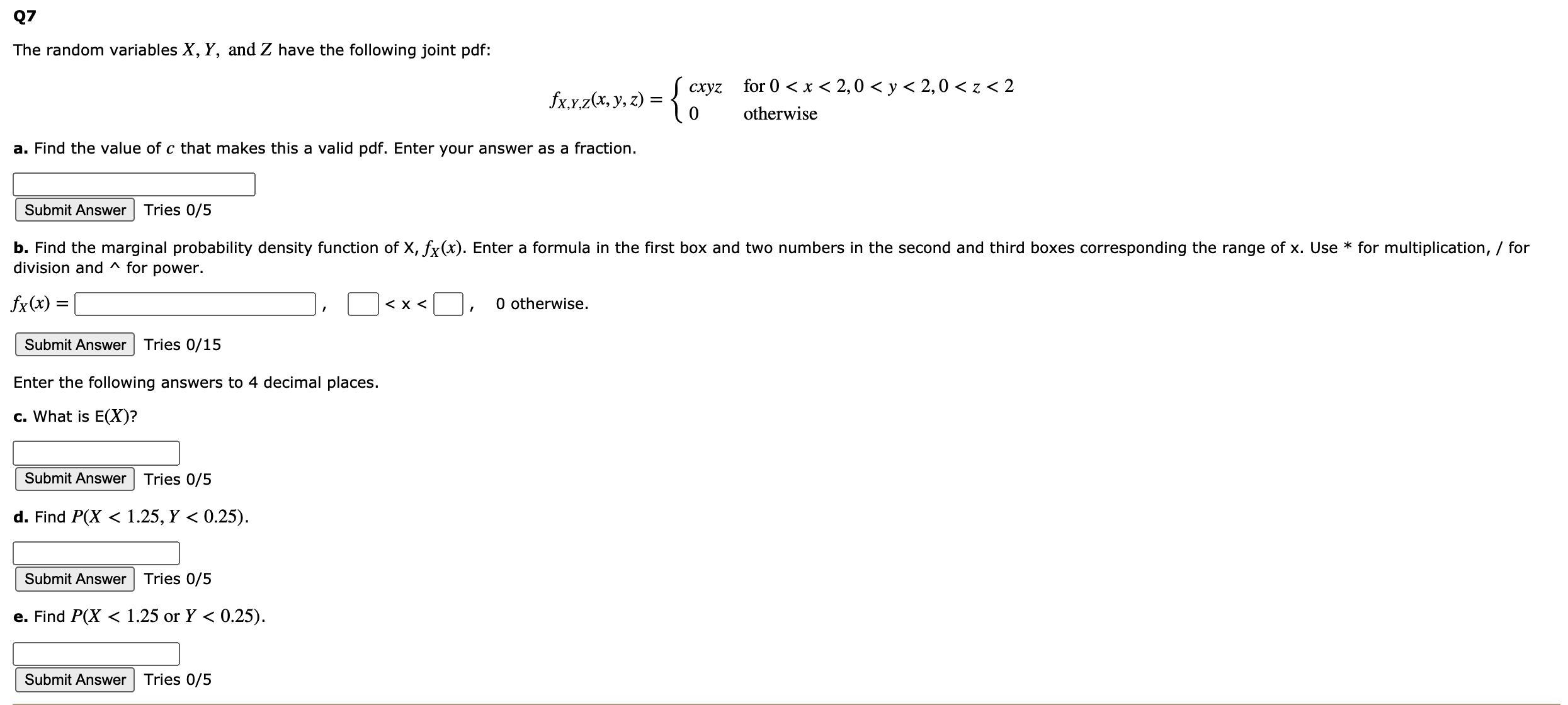 Solved Q7 The random variables X, Y, and Z have the | Chegg.com