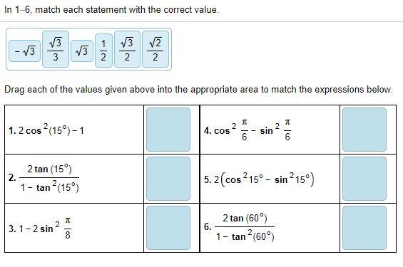 Solved In 1-6, match each statement with the correct value. | Chegg.com