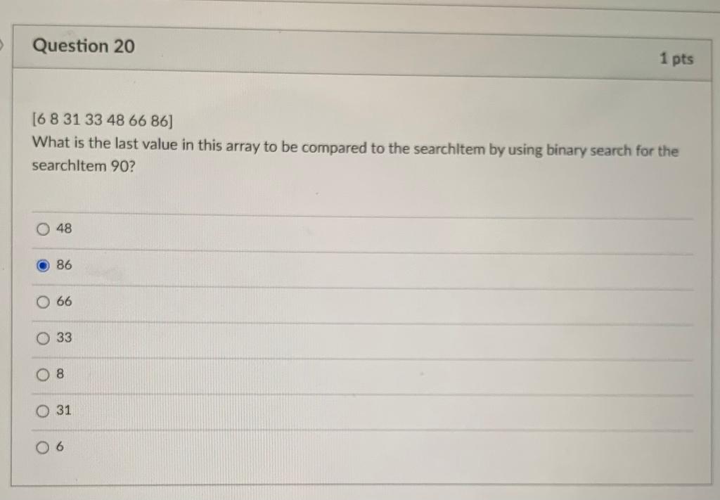 Solved Question 22 1 pts [68 31 33 48 66 86] How many swaps | Chegg.com