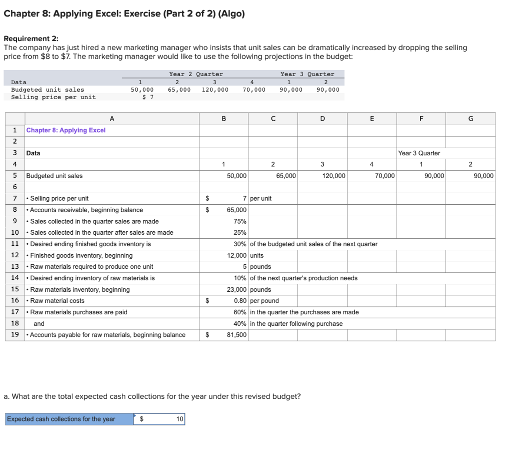 Solved Chapter 8: Applying Excel: Exercise (Part 2 of 2) | Chegg.com