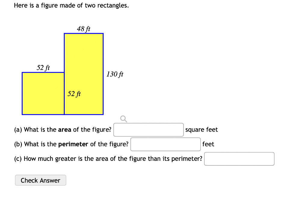 Solved Here is a figure made of two rectangles. 48 ft 52 ft | Chegg.com
