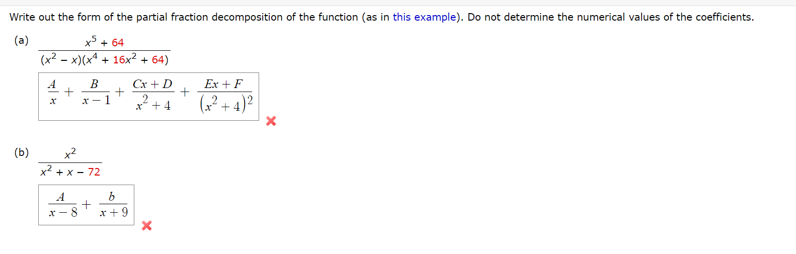Solved Write out the form of the partial fraction | Chegg.com