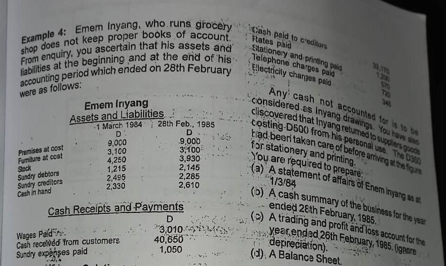 Example 4: Emem Inyang, who runs grocery Cash paid to | Chegg.com