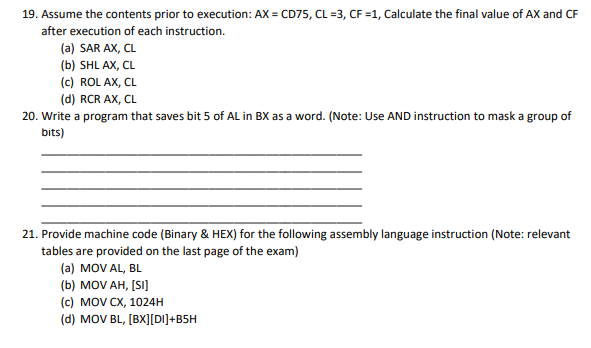 Solved 19. Assume the contents prior to execution: | Chegg.com