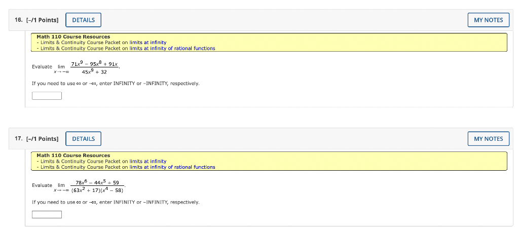 Solved 16. (-/1 Points] DETAILS MY NOTES Math 110 Course | Chegg.com