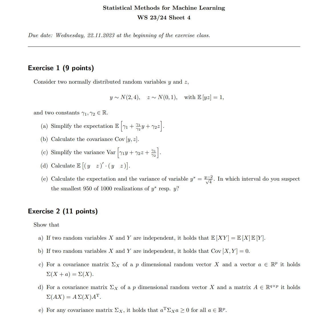 Solved Due date: Wednesday, 22.11.2023 at the beginning of | Chegg.com