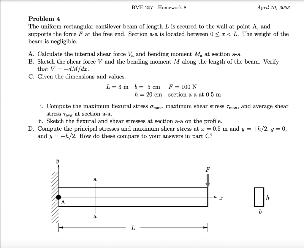 Solved Problem 4 The uniform rectangular cantilever beam of | Chegg.com