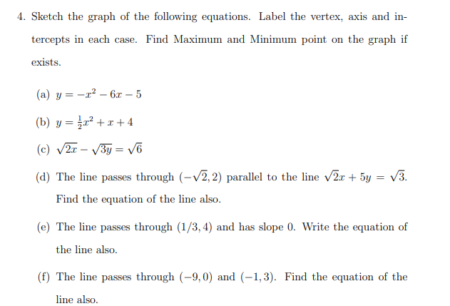 Solved 1. Sketch the graph of the following equations. Label | Chegg.com